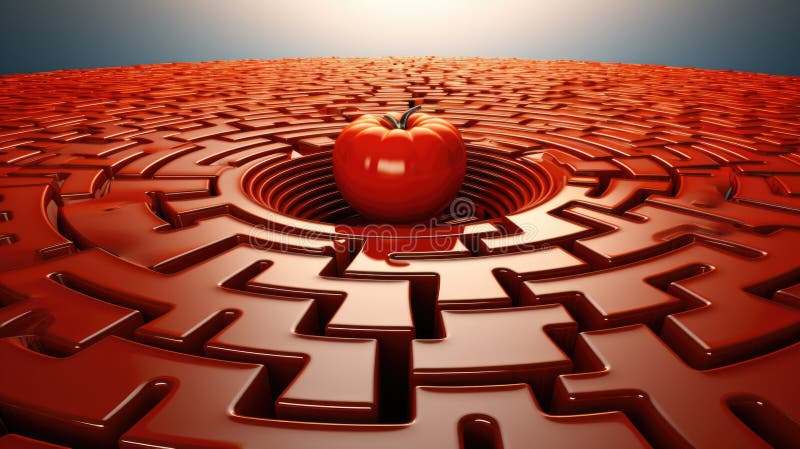 A Red Apple is in a Red Maze with a Bright Light, AI Stock Illustration ...
