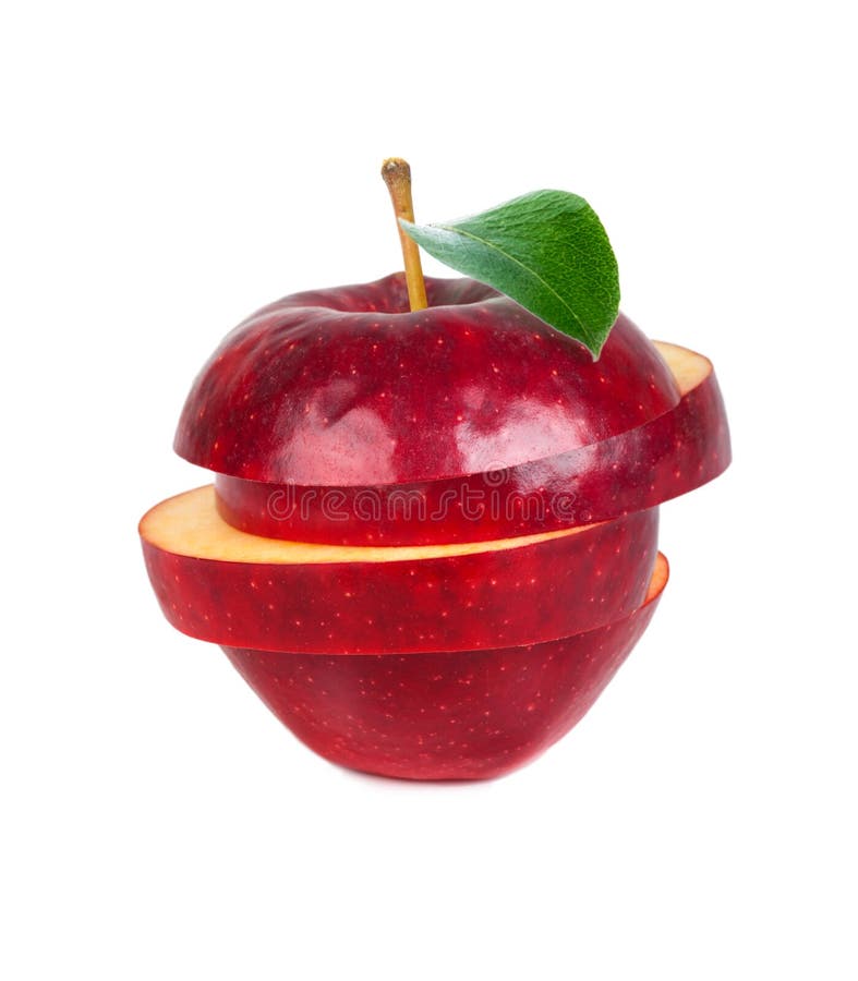 Red Apple is Cut into Round Slices. Side View Isolated on a White ...