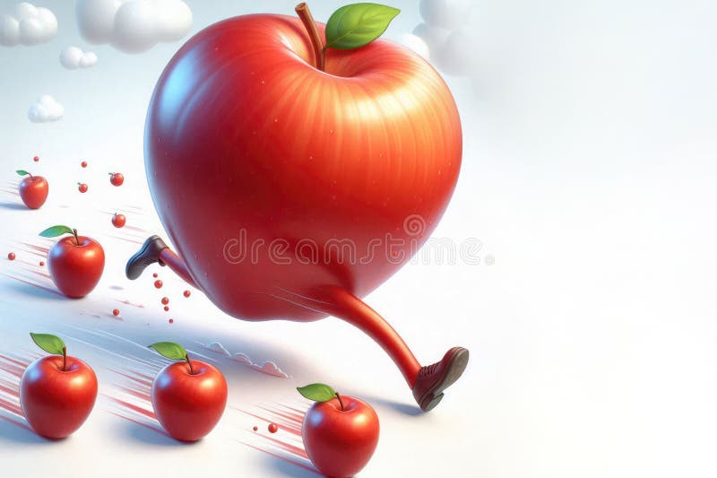 A Red Apple Runs with Legs. Space for Text. Stock Image - Image of ...