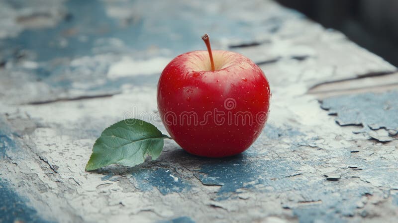 Red Apple on Rustic Blue Wood Stock Illustration - Illustration of ...