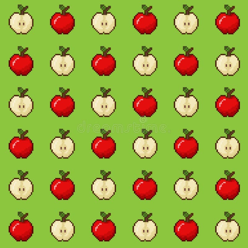 Red Apple Seamless Pattern, Pixel Art Style Illustration Stock Vector ...