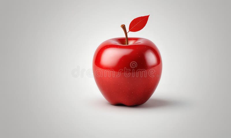 Red Apple with Single Stem Stands Against Plain White Background ...