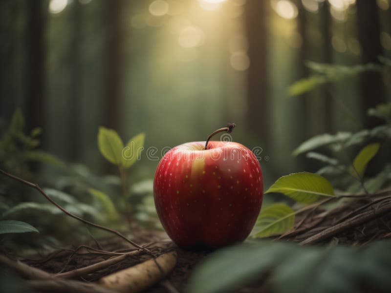 A Red Apple Sits in the Middle of a Forest Stock Illustration ...