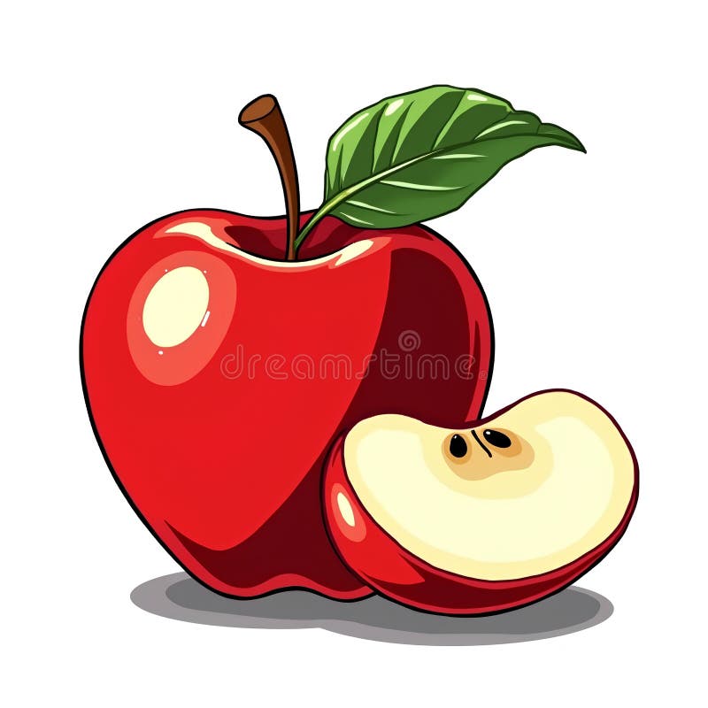 Red Apple with Slice Illustration for Healthy Eating and Fruit ...