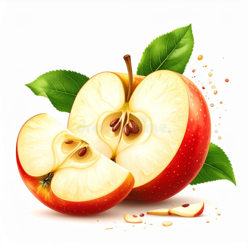 Red Apple Sliced Closeup White Background Stock Illustration ...