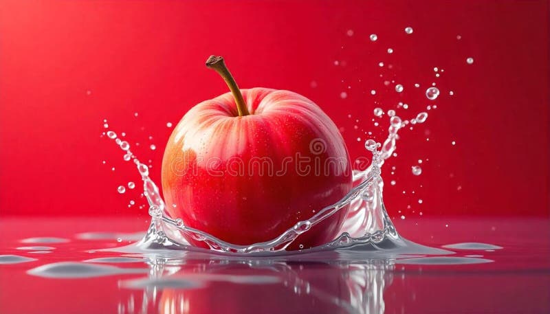 Red Apple Splash in Water Against Red Background Stock Illustration ...