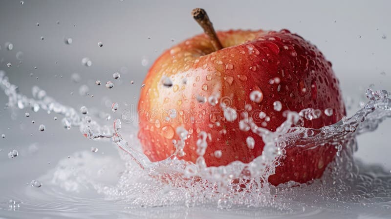 Red Apple Splashing in Water: Freshness and Vitality Stock Illustration ...
