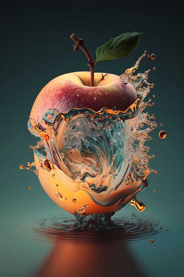 Red Apple Splashing in Water. 3D Illustration. 3D Rendering Stock ...