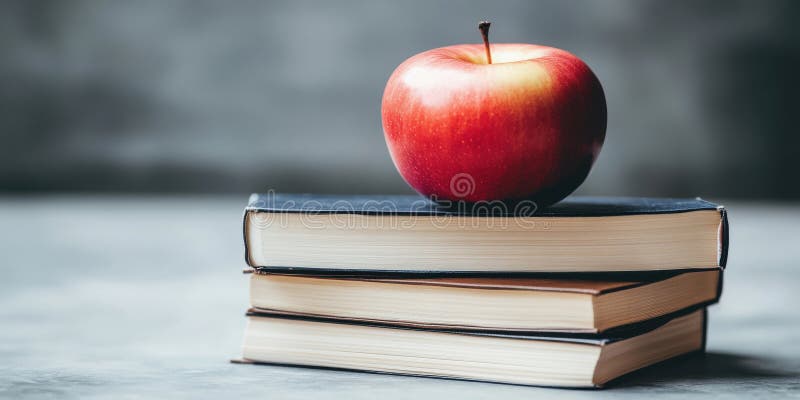 Red Apple on Stack of Books Education Knowledge Learning Life Study ...