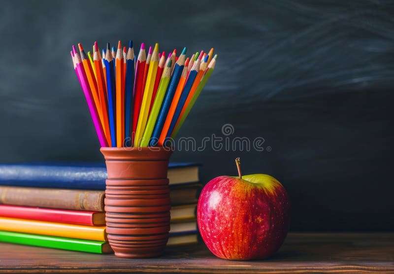 Red Apple on Stack of Books Stock Photo - Image of education, stack ...