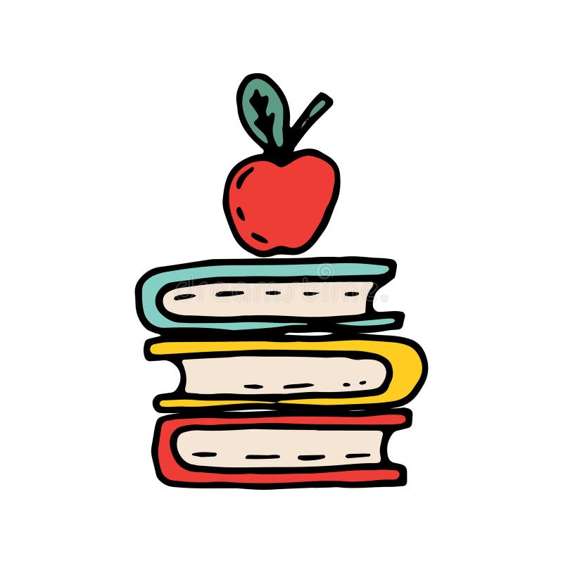 Red Apple on a Stack of School Books Stock Vector - Illustration of ...