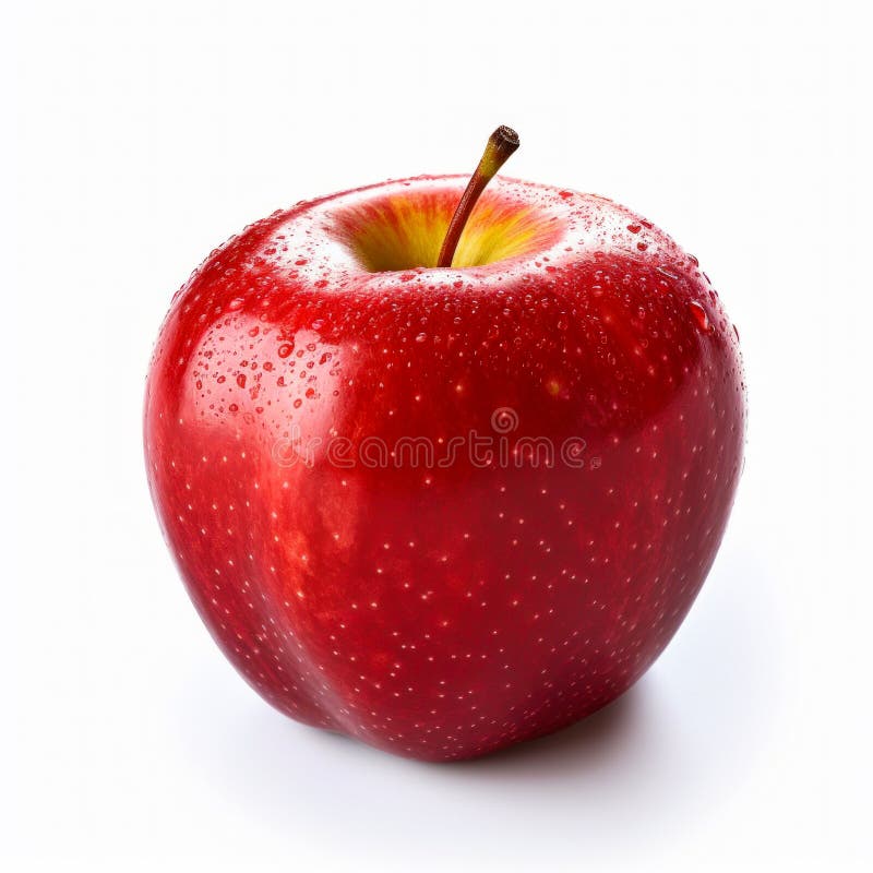 Red Apple with a Stem on a White Background. Stock Image - Image of ...