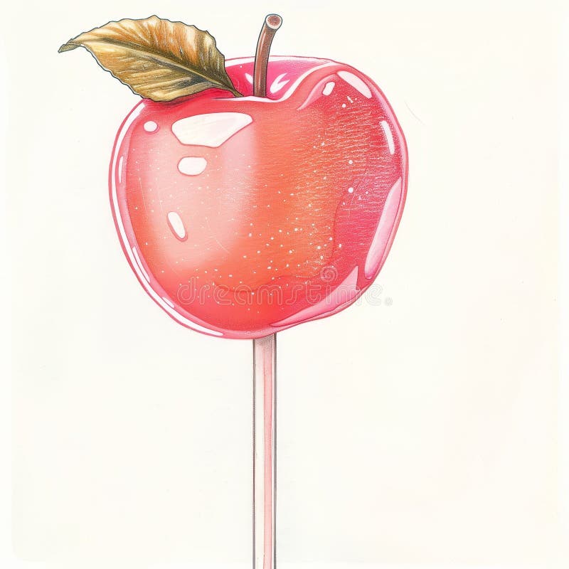 Red Apple on a Stick in the Form of a Heart. Vector Illustration Stock ...