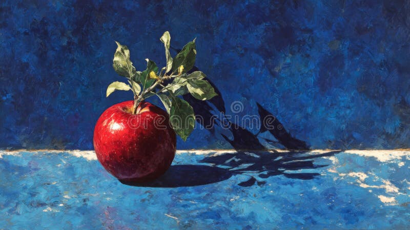 Red Apple Still Life with Blue Background Stock Illustration ...