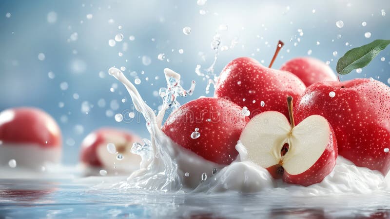 Red Apple Submerged in a Splash of Milk, Refreshing Blend of Fruit and ...