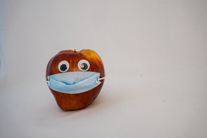 Red Apple with Blue Surgical Mask Stock Illustration - Illustration of ...