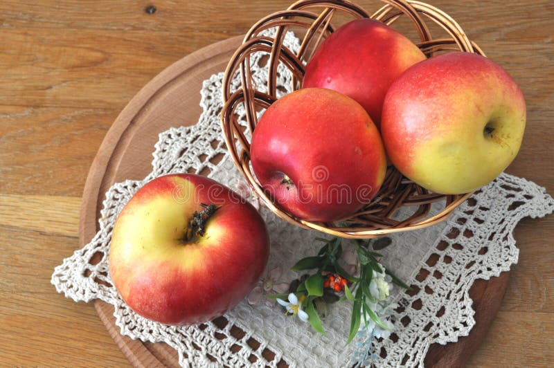 Red apple on the table. stock image. Image of basketwithapples - 87524719