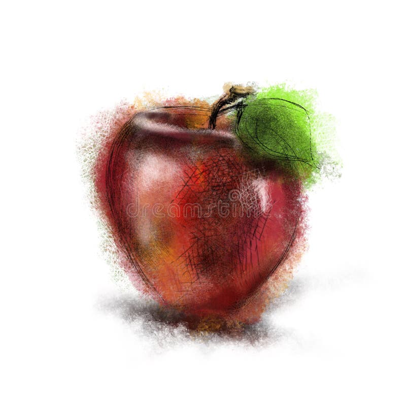 The Red Apple is on the Table - Imitating Hand Drawing. Sketch. Stock ...