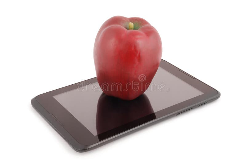 Red Apple on a Tablet PC Clipping Path Stock Image - Image of ...