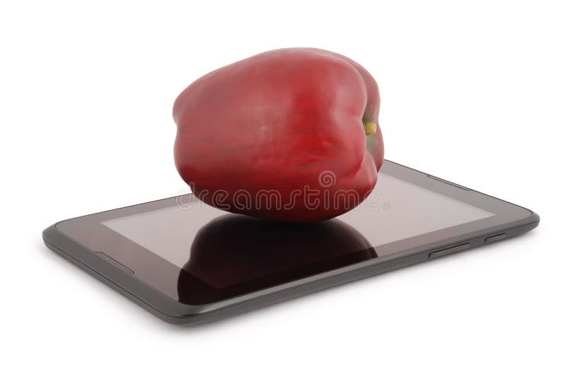 Red Apple on a Tablet PC Clipping Path Stock Image - Image of color ...