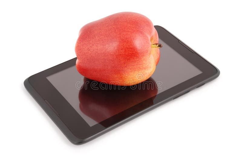 Red Apple on a Tablet PC Clipping Path Stock Image - Image of white ...