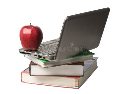 Red Apple on Top of Computer and Books Stock Photo - Image of lecture ...