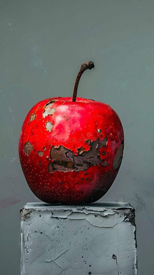 A Red Apple on Top of a Concrete Block Stock Image - Image of block ...
