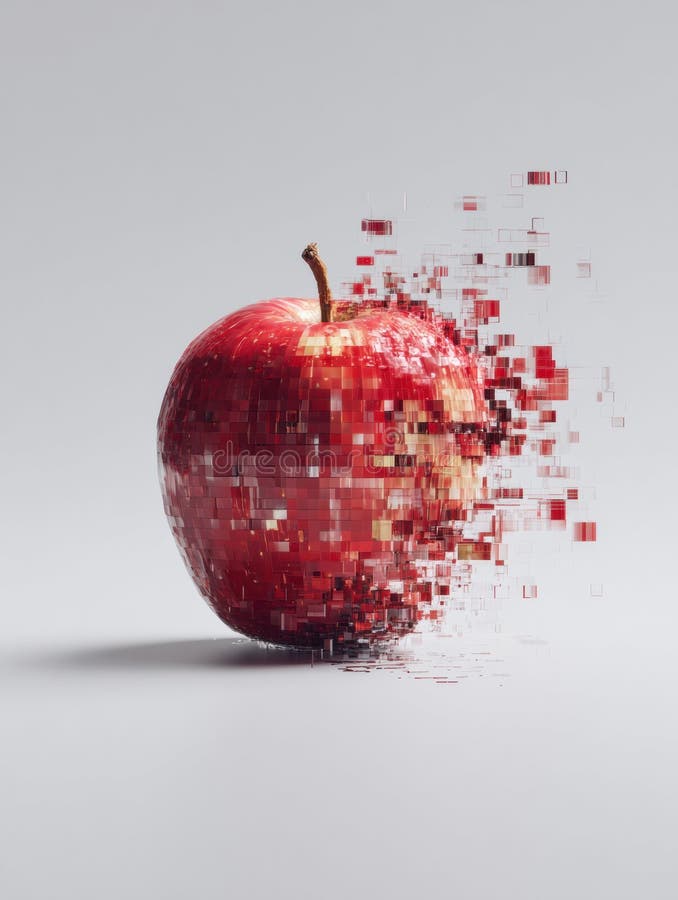 Red Apple Transformed with Digital Pixel Glitch Effect Featuring Clear ...