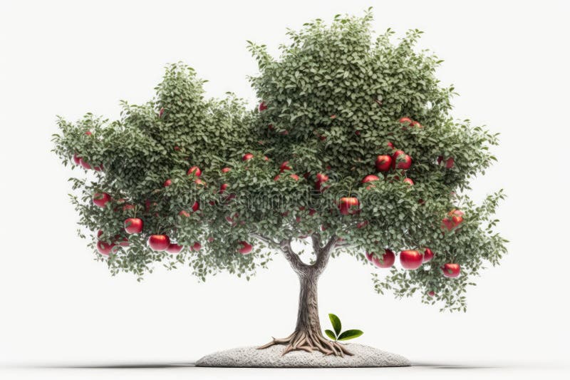 Red Apple Tree on White Background for Invitations and Posters. Stock ...