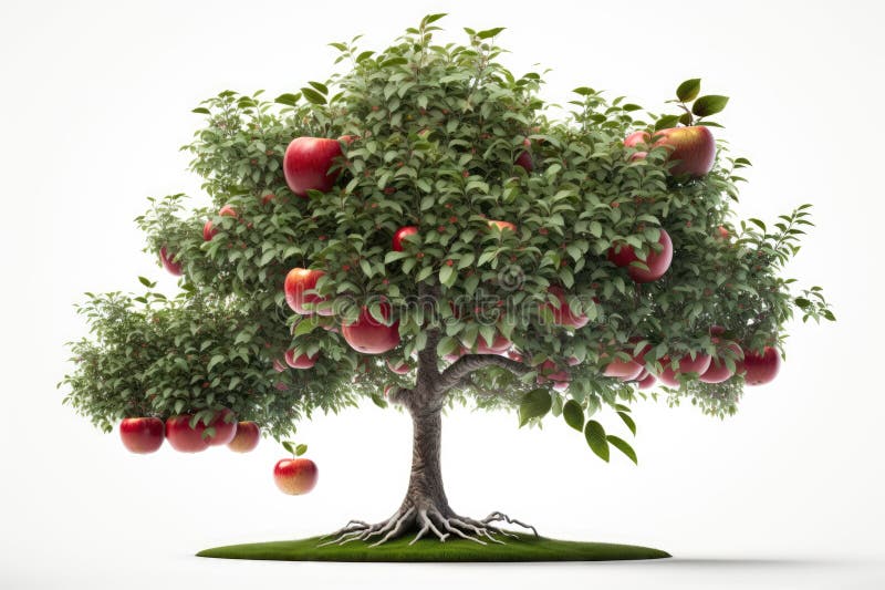 Red Apple Tree on White Background for Invitations and Posters. Stock ...