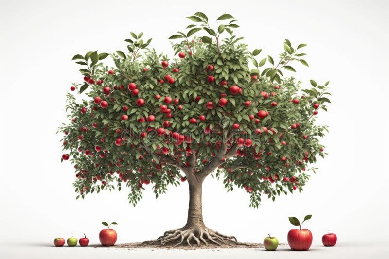 Red Apple Tree on White Background for Invitations and Posters. Stock ...
