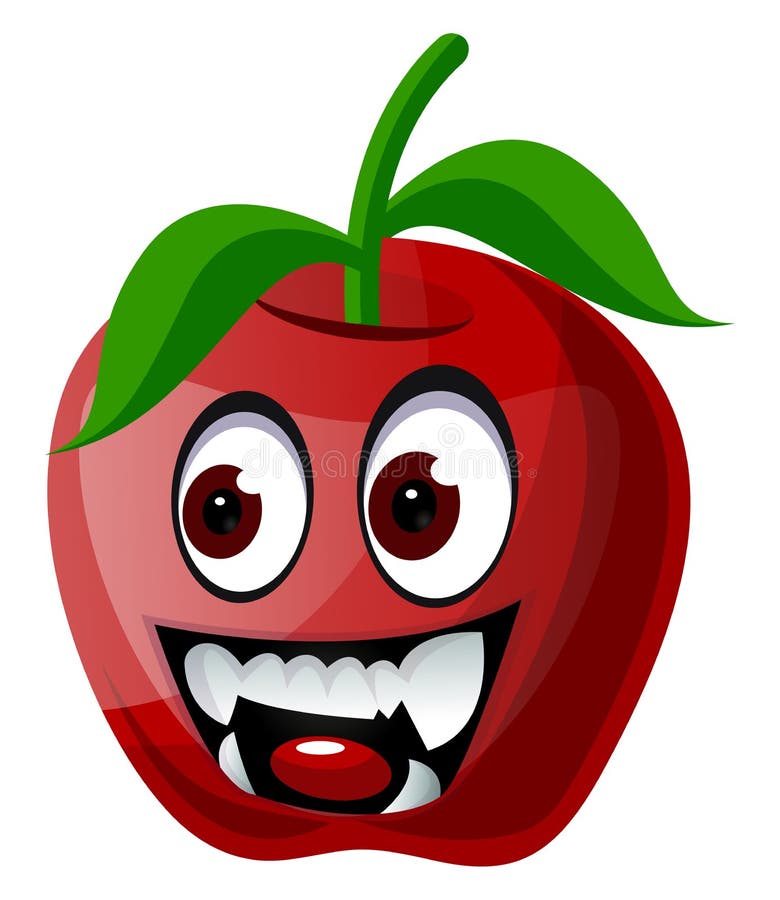 Red Apple with Vampire Teeth Illustration Vector Stock Vector ...