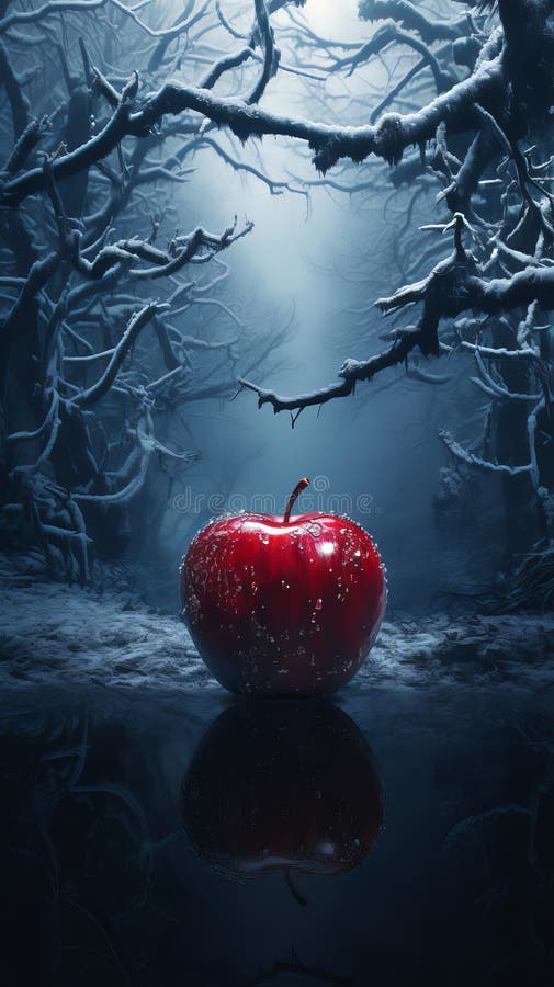 Red Apple Wallpaper with Snowy Forest Stock Illustration - Illustration ...