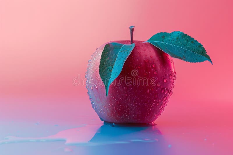 Red Apple with Water Droplets on Bi-color Background Stock Image ...