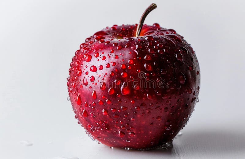 Red Apple with Water Drops on it, Macro Photography, White Background ...