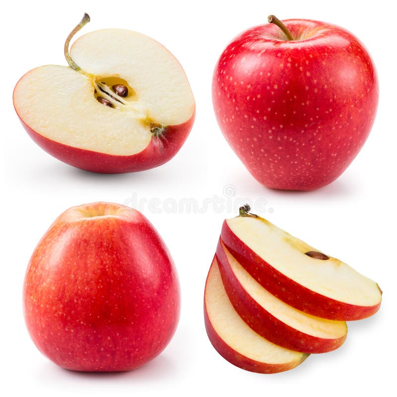 Red Apple.Whole, Half and Slice Isolated on White. Collection Stock ...