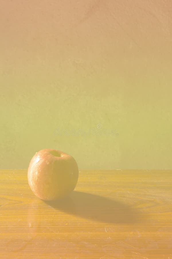 Red Apple on Wood Table Still Life Stock Image - Image of concrete ...