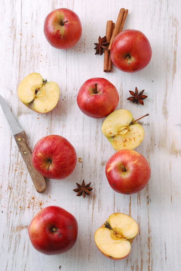 Red apple on wooden table stock photo. Image of condiment - 28165552