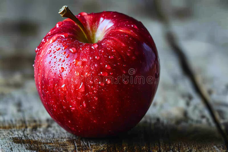 Red Apple on Wooden Table. stock photo. Image of natural - 307820850