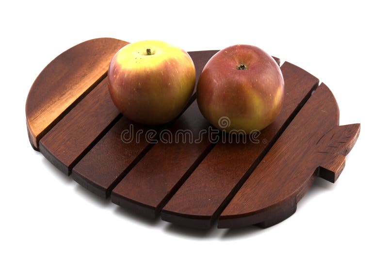 Red Apple on Wooden Tray on White Background Stock Image - Image of ...