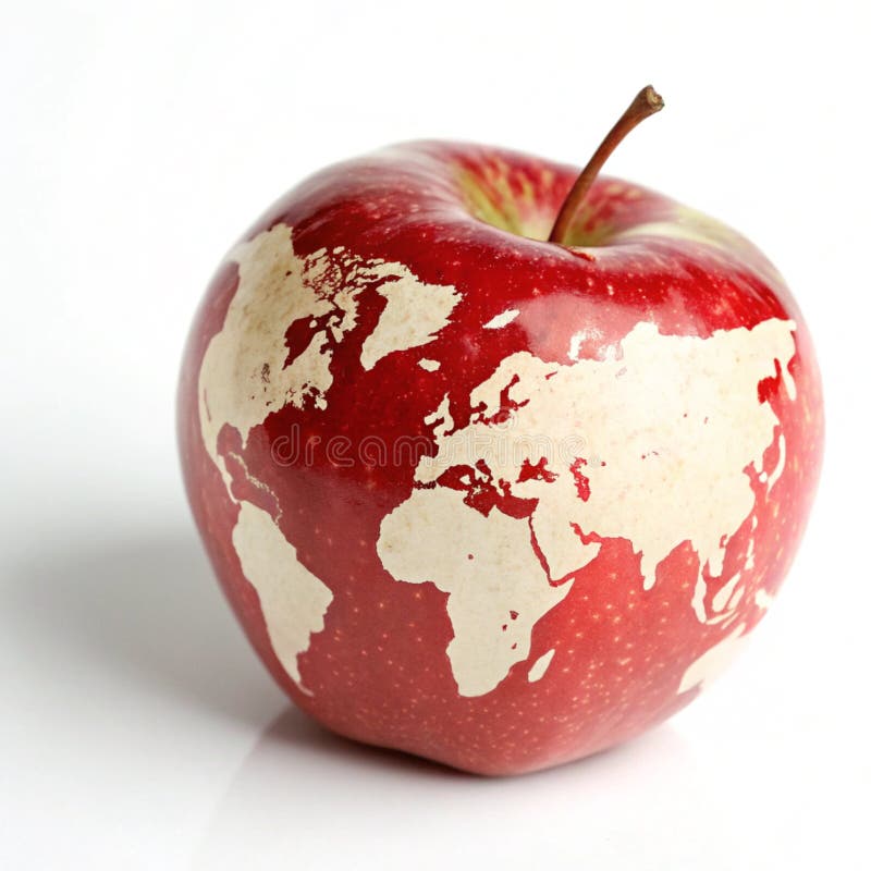 World Map on an Apple stock illustration. Illustration of greenworld ...