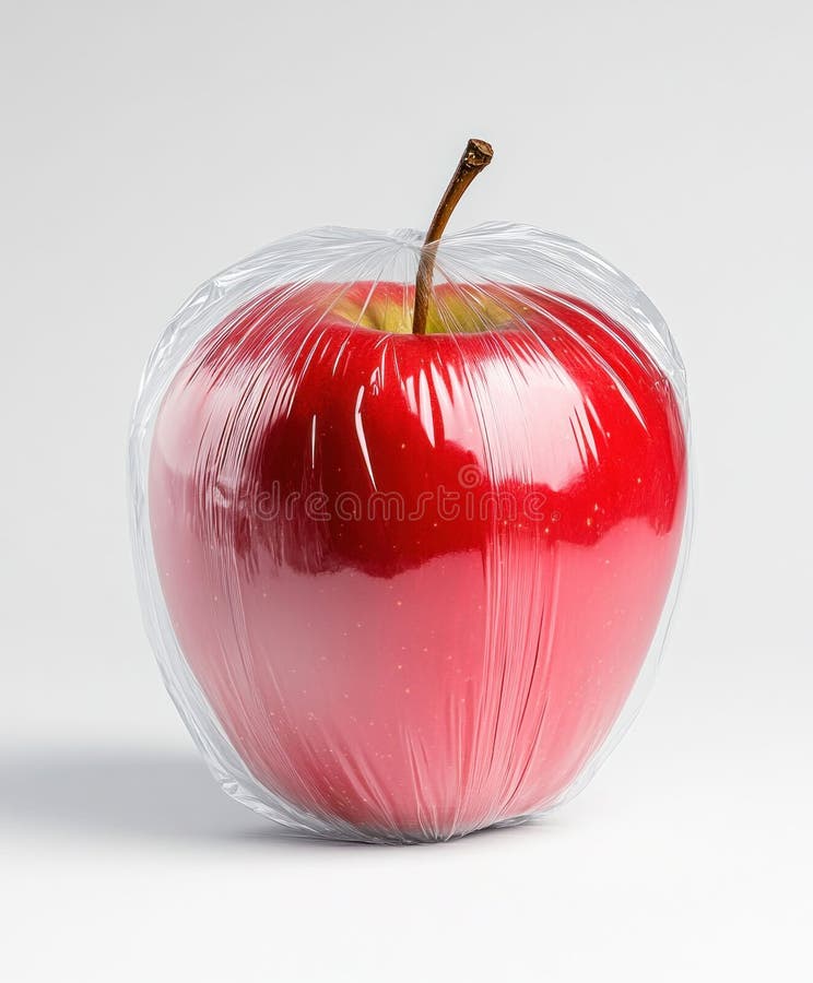Red Apple Wrapped in Plastic Stock Illustration - Illustration of diet ...