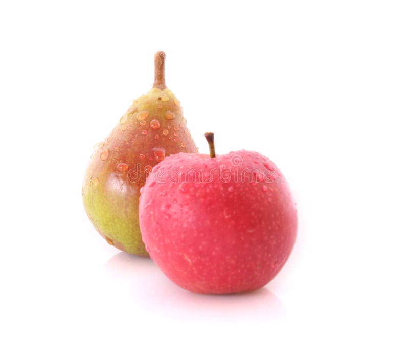 Red Apple and Yellow-green Pear Isolated Stock Image - Image of white ...