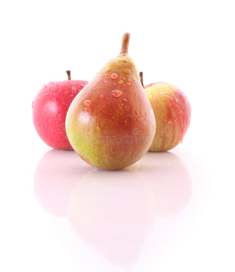 Red Apple and Yellow-green Pear Isolated Stock Image - Image of white ...
