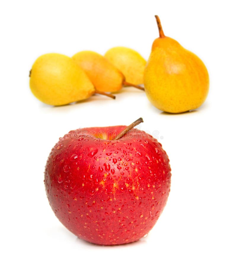 Red apple and yellow pears stock photo. Image of shade - 7342042