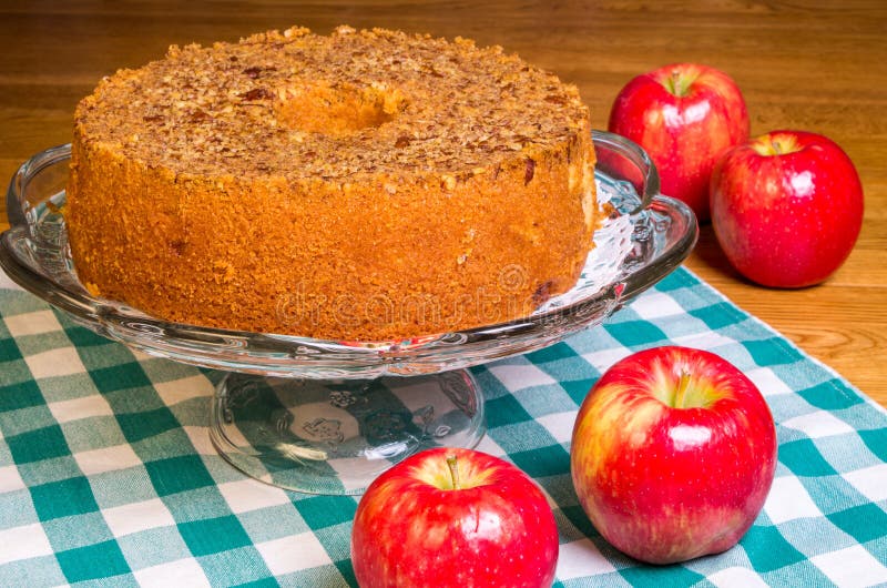 Red Apple with Apple Cake and Plate Stock Photo - Image of icing ...