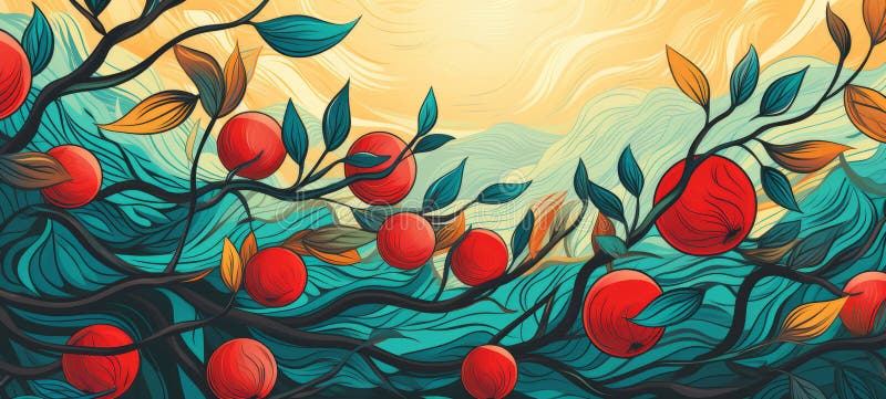 Red Apples with Apple Tree Leafs and Sky Background Texture ...