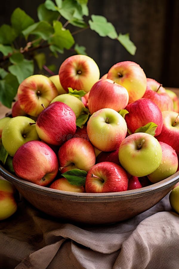 Red Apples in a Basket on a Table, in the Style of Smilecore Stock ...