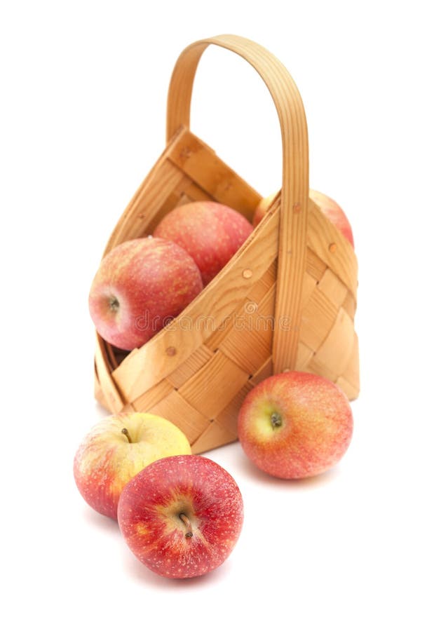 Red Apples in Birch Bark Basket Stock Photo - Image of white, ripe ...