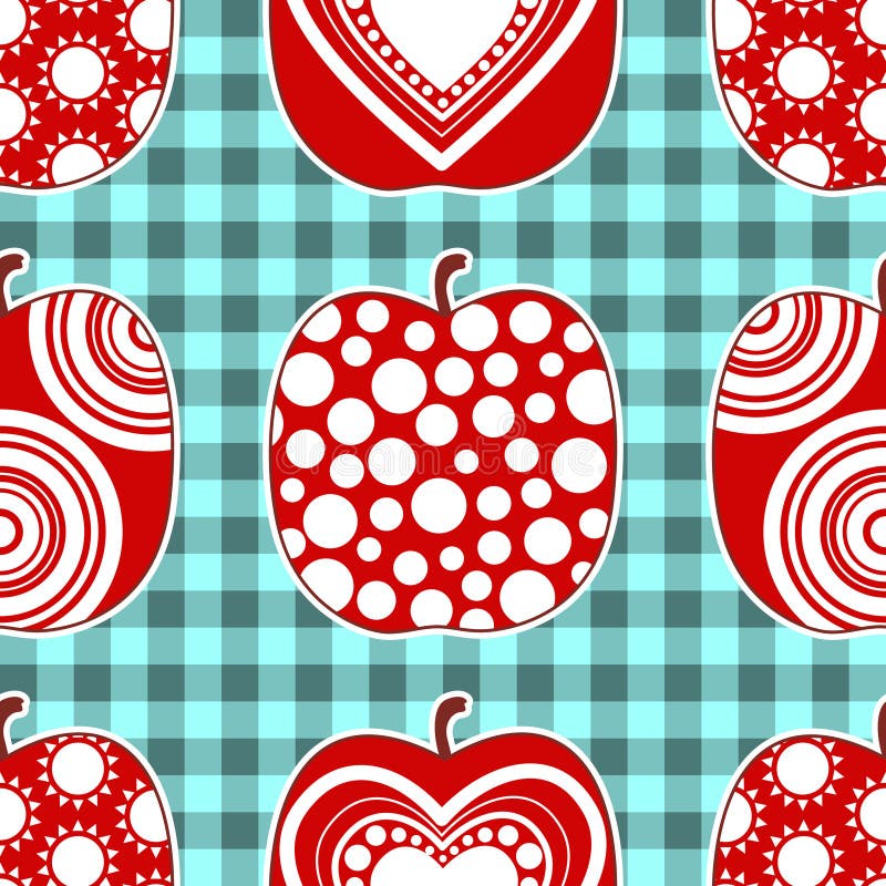 Red Apples and Check Pattern Stock Illustration - Illustration of ...